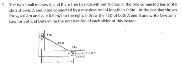Solved 5. The two small masses A, and B are free to slide | Chegg.com
