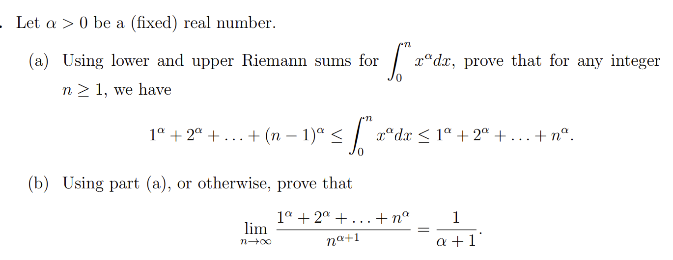 Solved Let α>0 be a (fixed) real number. (a) Using lower and | Chegg.com