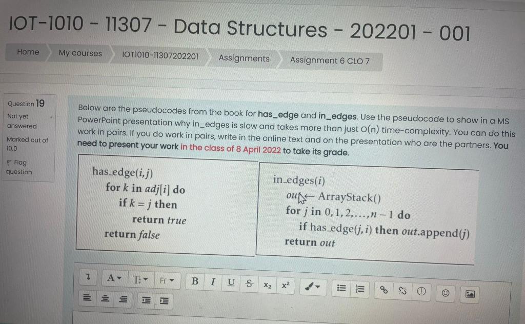 Solved IOT-1010 - 11307 - Data Structures - 202201 - 001 | Chegg.com
