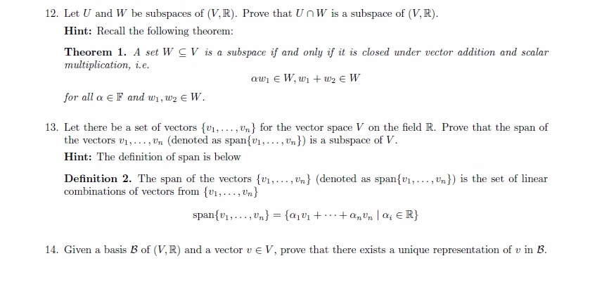 Solved 12 Let U And W Be Subspaces Of Vr Prove That U∩w 
