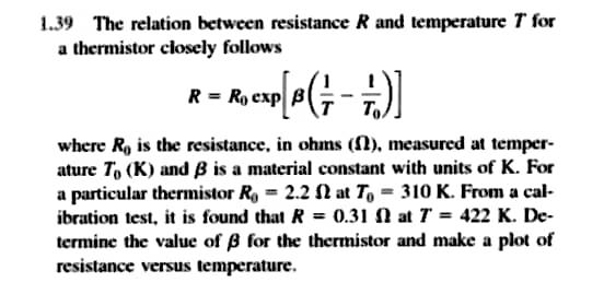 Solved 1.39 The relation between resistance R and | Chegg.com