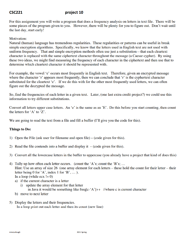 Solved CSC221 project 10 For this assignment you will write | Chegg.com