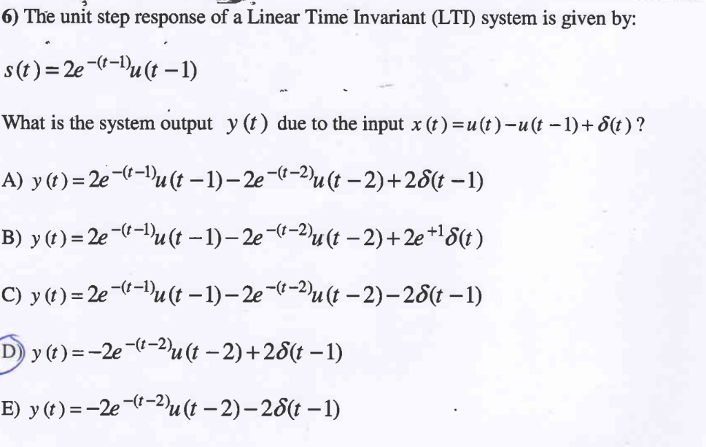 Solved 6) The unit step response of a Linear Time Invariant | Chegg.com