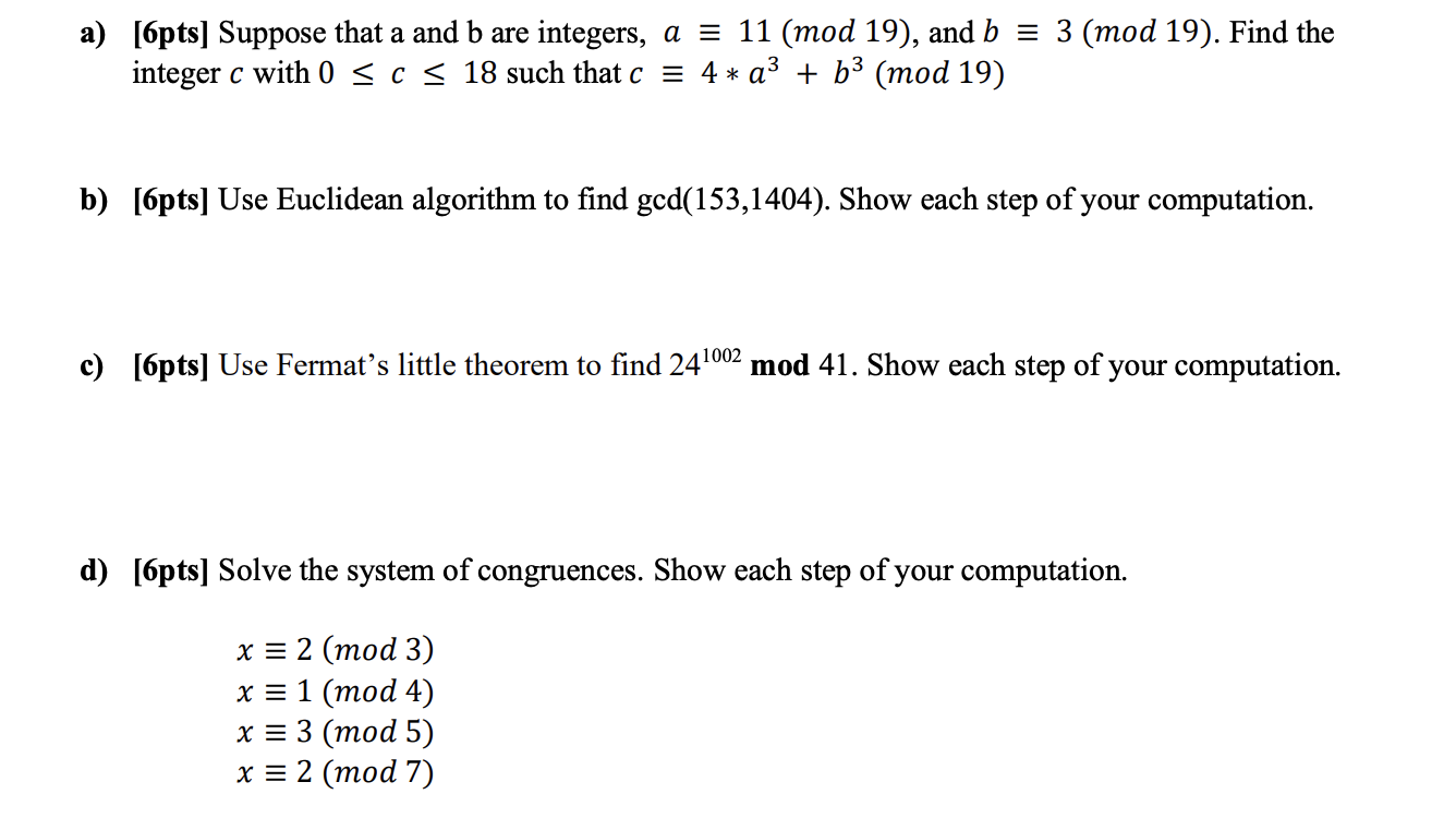 Solved a) [6pts] Suppose that a and b are integers, | Chegg.com