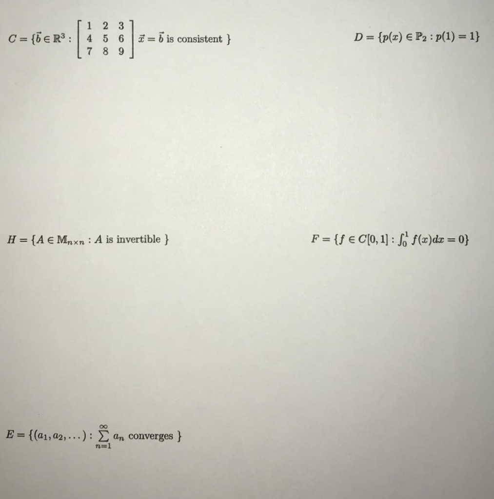 Solved Determine if each set described below is a subspace | Chegg.com