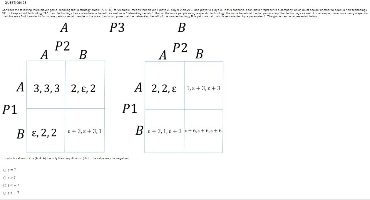 Solved QUESTION 23 Consider the following three player game, | Chegg.com