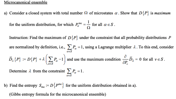 Microcanonical ensemble a) Consider a closed system | Chegg.com