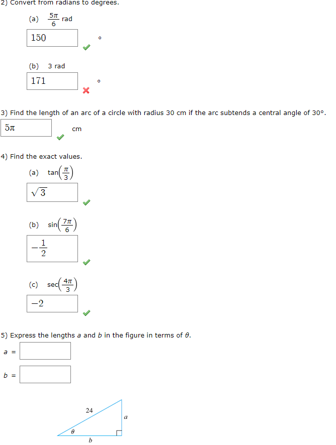 Solved 2) Convert from radians to degrees. (a) 570 rad 6 150 | Chegg.com