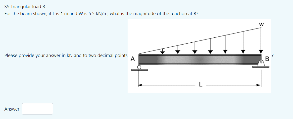 Solved SS Triangular load B For the beam shown, if L is 1 m | Chegg.com