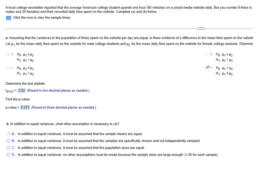 Solved A local college newsletter reported that the average | Chegg.com