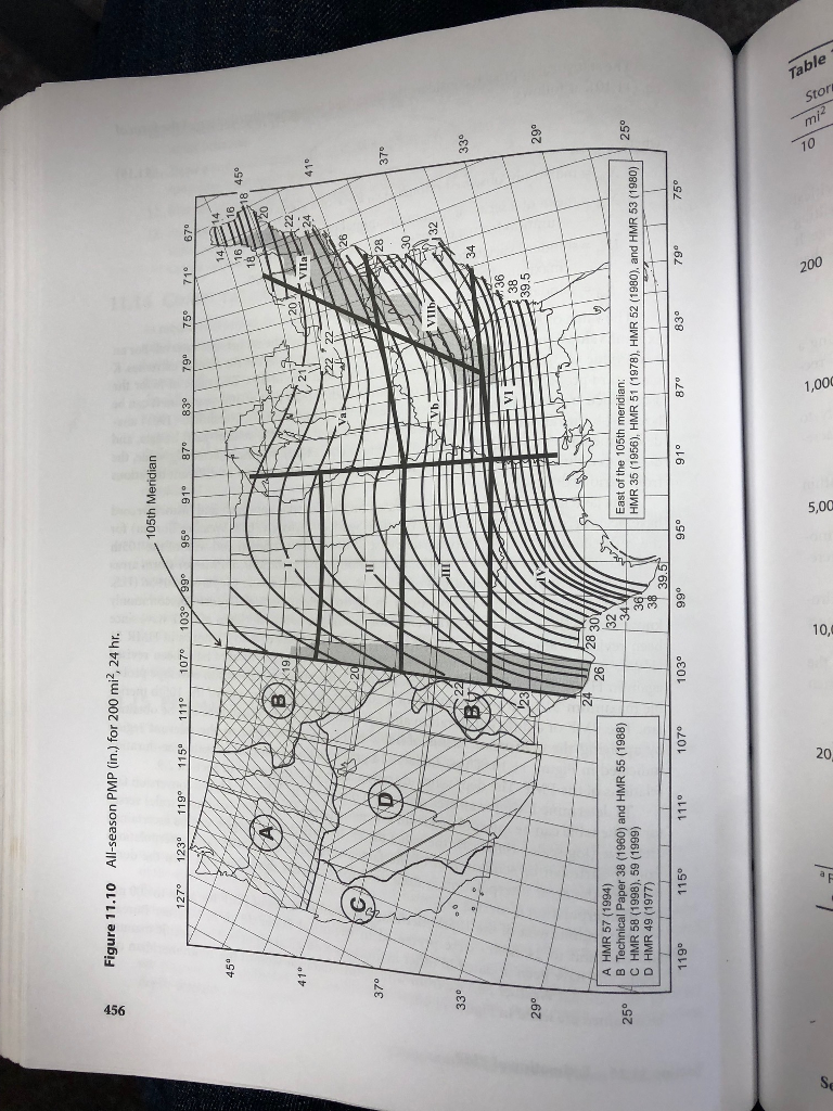 Figure 11.10 All-season PMP (in.) for 200 mi2, 24 hr. | Chegg.com