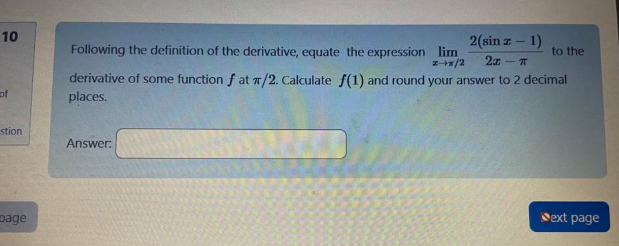 Solved Following the definition of the derivative, equate | Chegg.com
