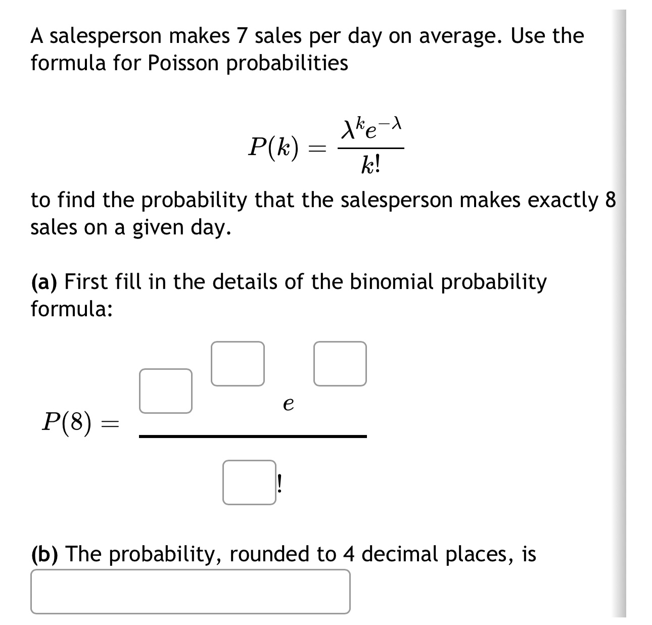 Solved A salesperson makes 7 sales per day on average. Use | Chegg.com