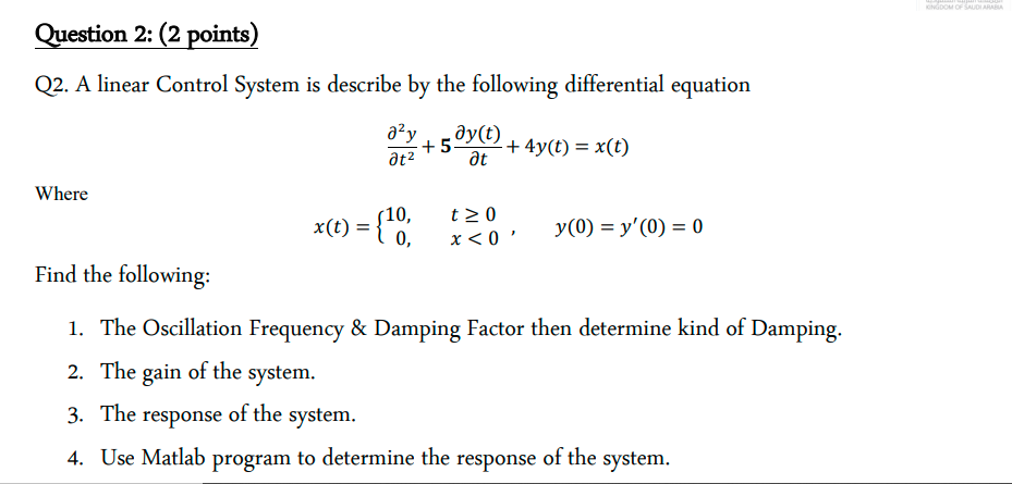 Solved NGDOM OF SALLARA Question 2: (2 points) Q2. A linear | Chegg.com