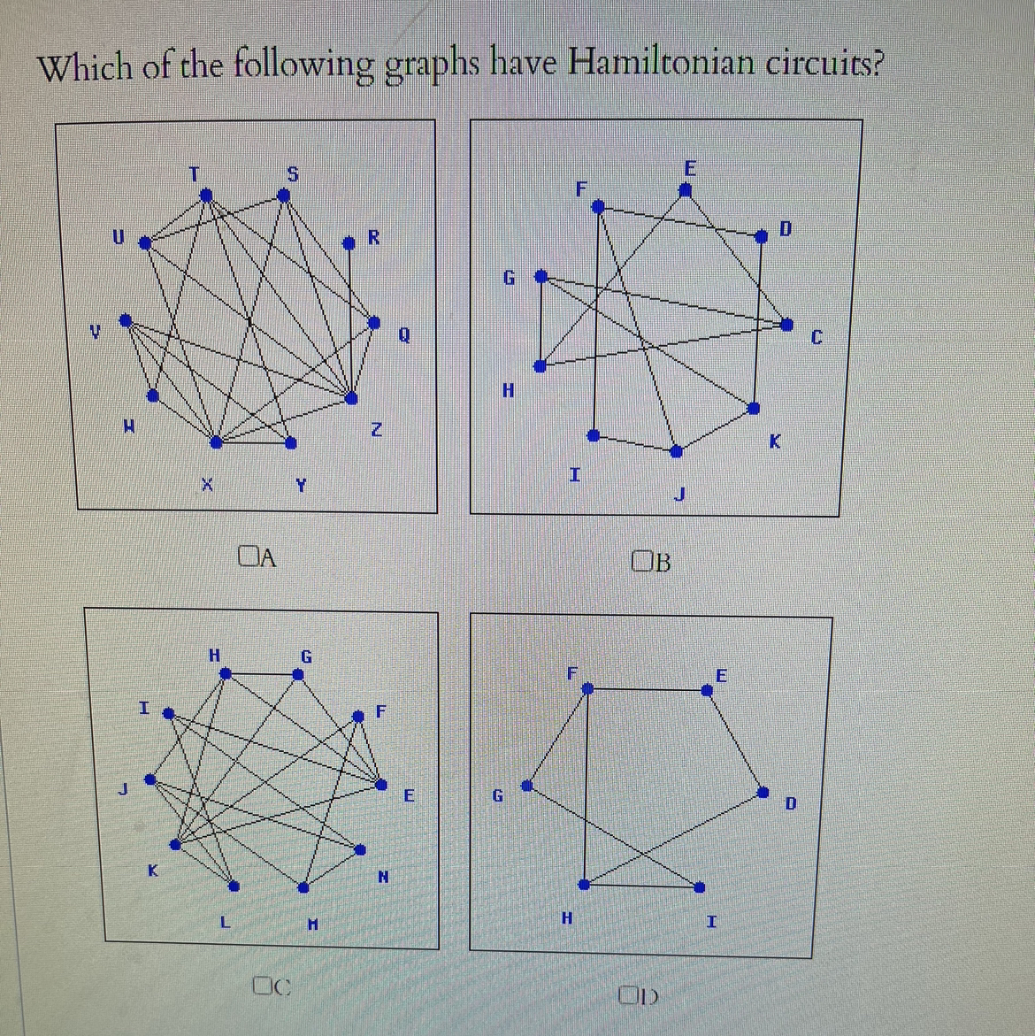 Solved Which of the following graphs have Hamiltonian | Chegg.com