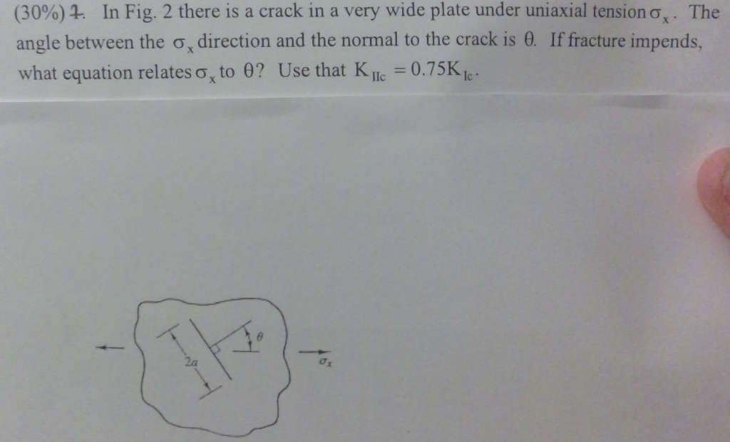 [Solved]: ( (30 %) 7 ). In Fig. 2 there is a crack in a