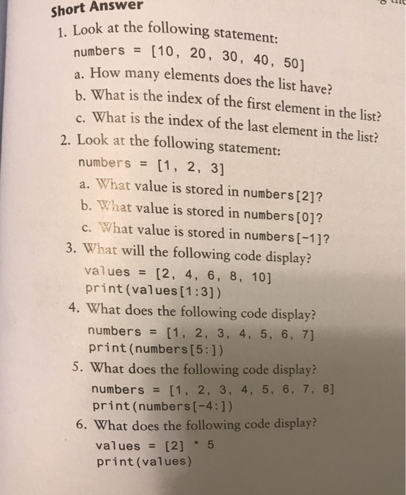 Solved Short Answer ook at the following statement: numbers | Chegg.com