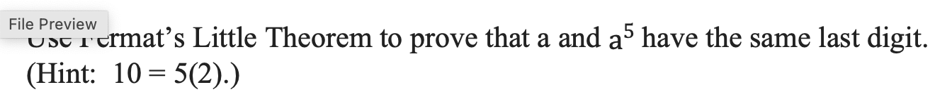 Solved File Preview Us ' crmat's Little Theorem to prove | Chegg.com