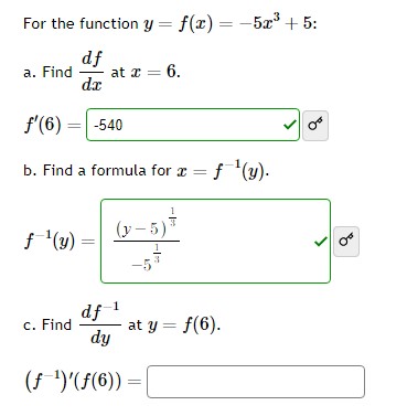 Solved For the function y=f(x)=−5x3+5 : a. Find dxdf at x=6. | Chegg.com