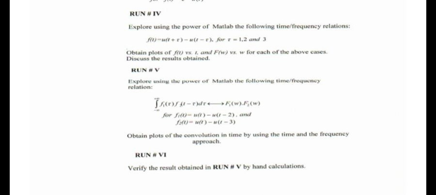 Solved RUN # IV Explore using the power of Matlab the | Chegg.com