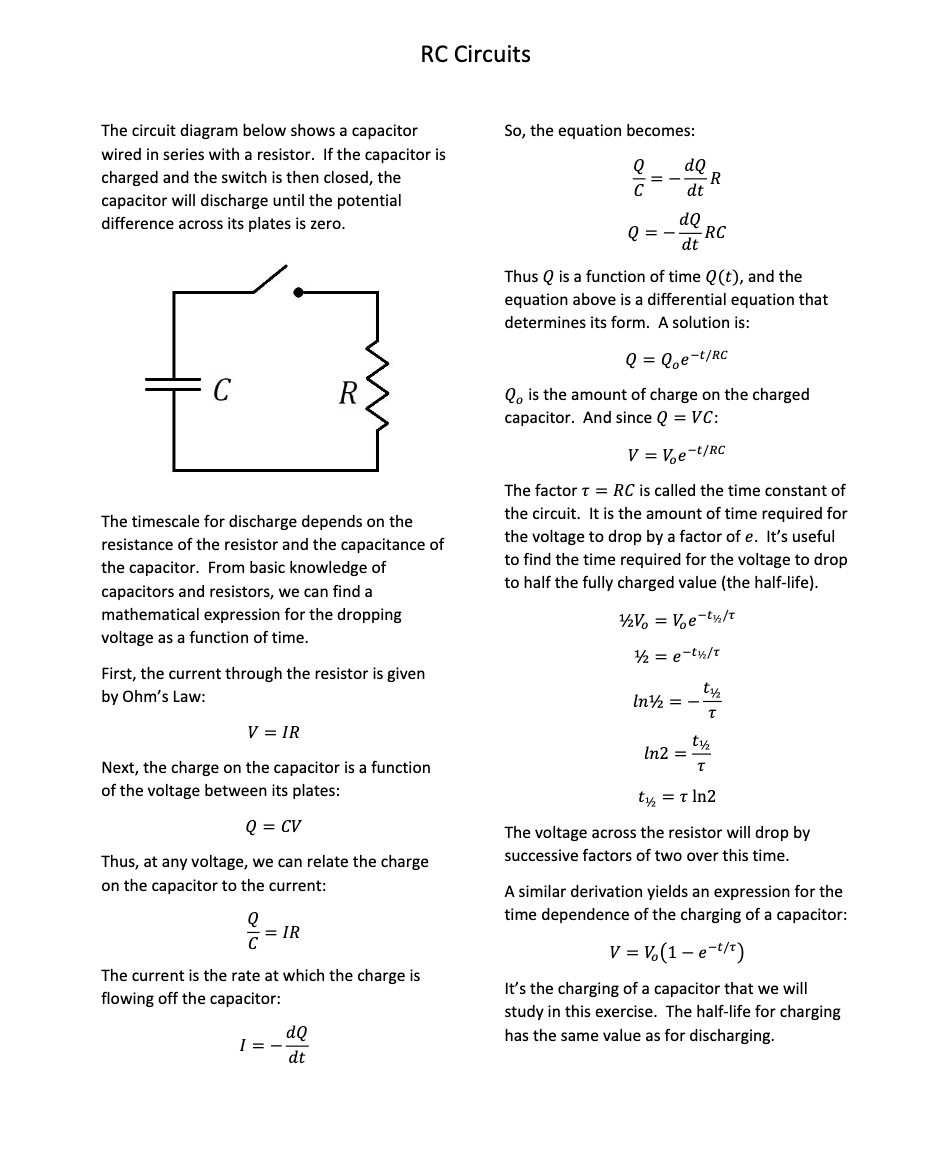 Solved RC Circuits So, the equation becomes: The circuit | Chegg.com