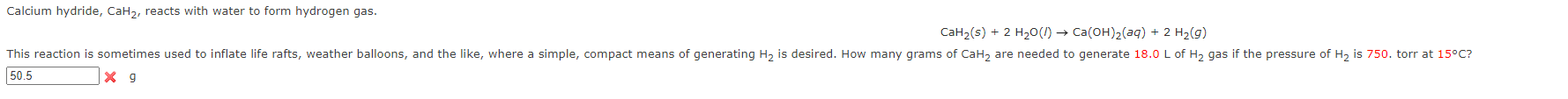 Solved Calcium hydride, CaH2, reacts with water to form | Chegg.com