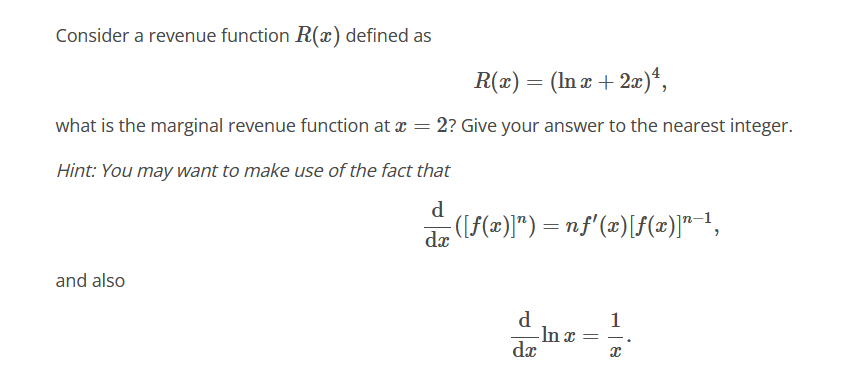 Solved = Consider a revenue function R(x) defined as R(x) = | Chegg.com