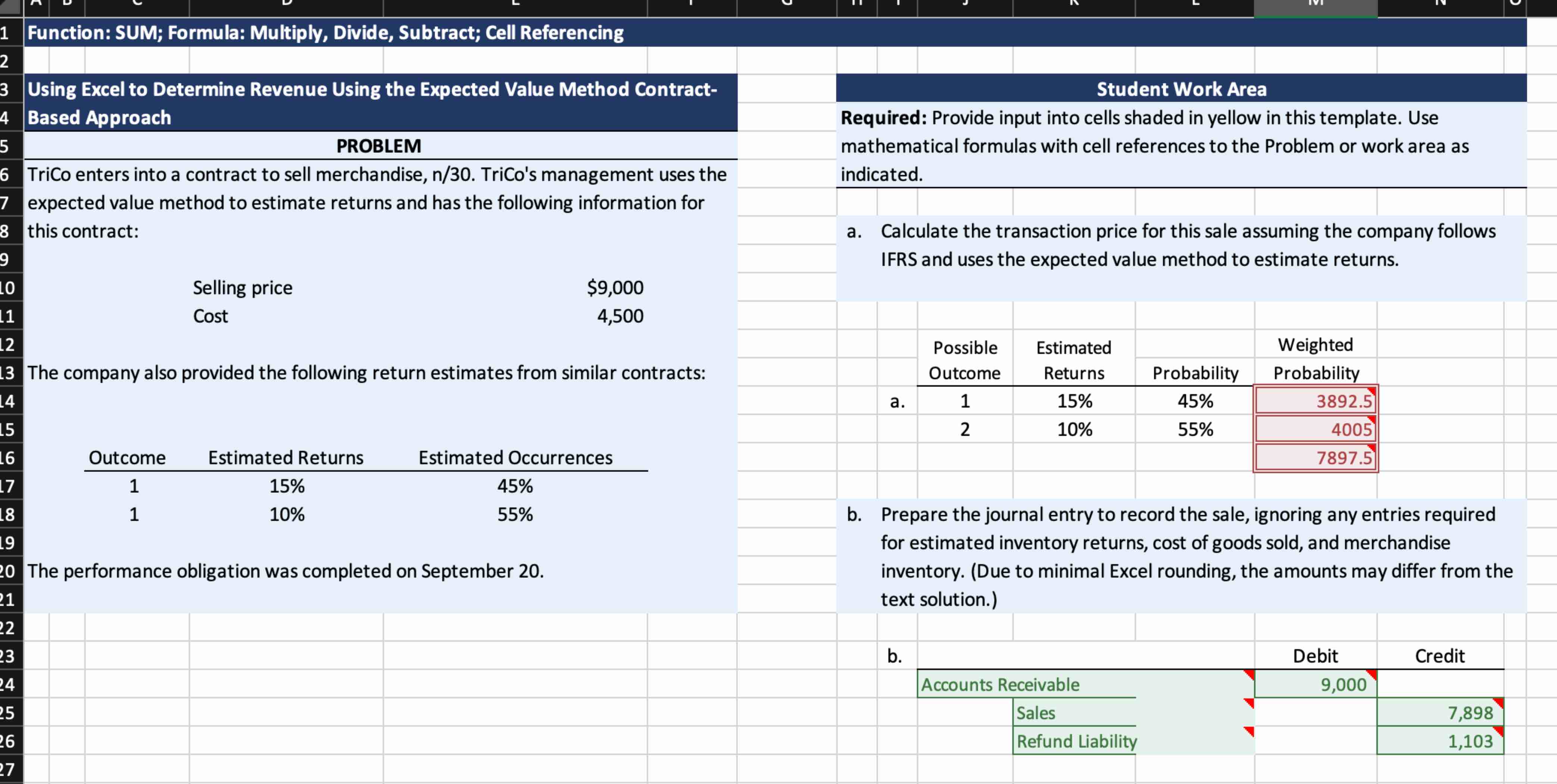 Solved Function: SUM; Formula: Multiply, Divide, Subtract; | Chegg.com