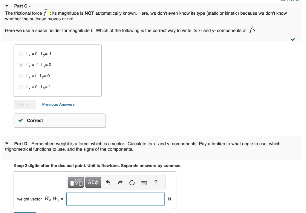 Solved - Part A-Force F : What are its correct x - and y - | Chegg.com