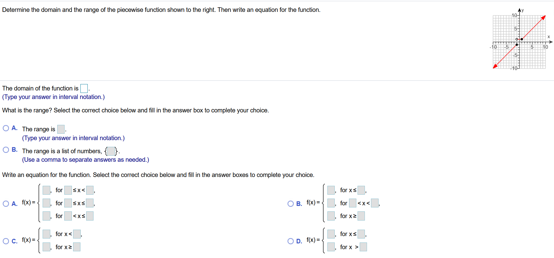 Solved Determine the domain and the range of the piecewise | Chegg.com