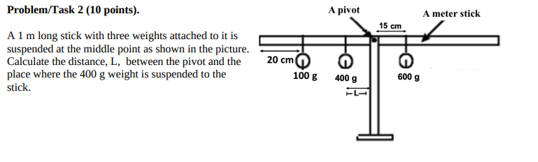 Solved Problem/Task 2 (10 points). A 1m long stick with | Chegg.com