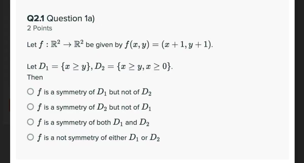 Solved Q2.1 Question 1a) 2 Points Let f:R2→R2 be given by | Chegg.com