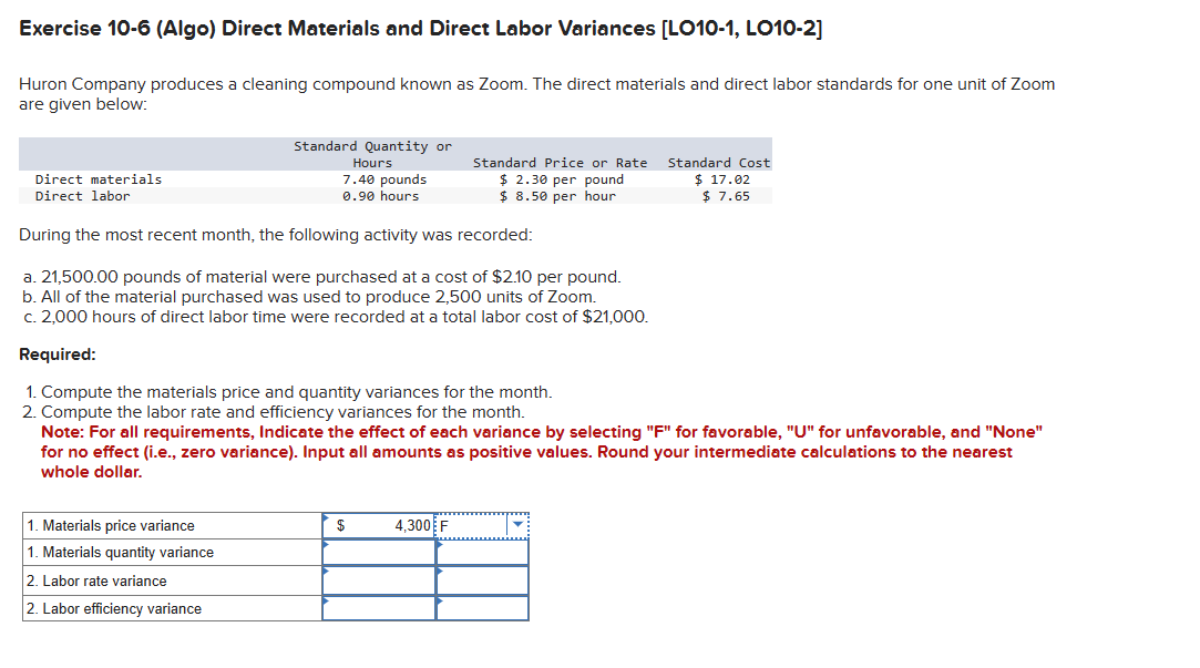 Solved Exercise 10-6 (Algo) Direct Materials and Direct | Chegg.com