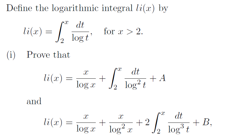 Solved Define the logarithmic integral | Chegg.com