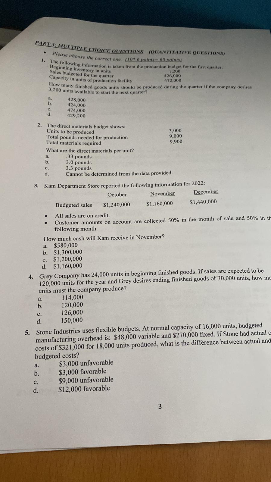 Solved PART 3: MULTIPLE CHOICE QUESTIONS (QUANTITATIVE | Chegg.com