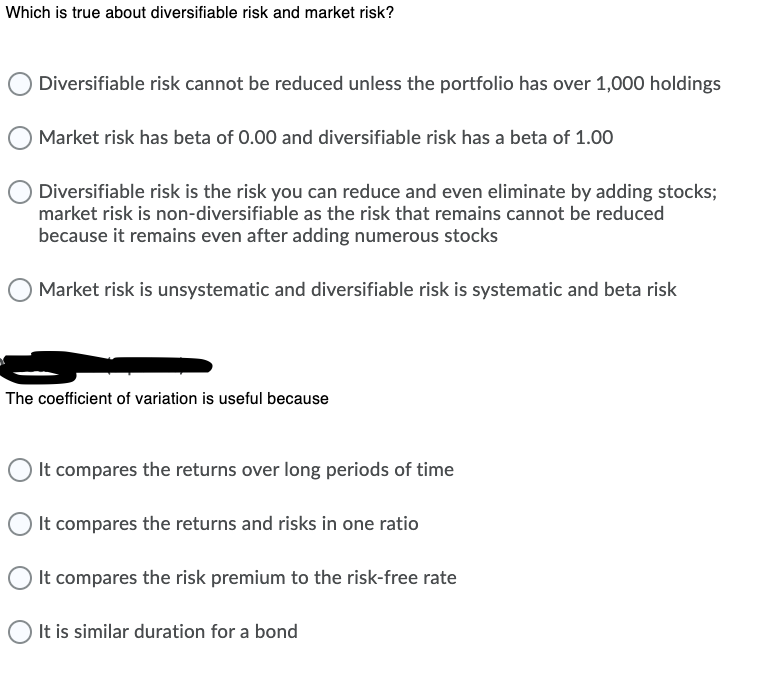 Solved Which is true about diversifiable risk and market | Chegg.com