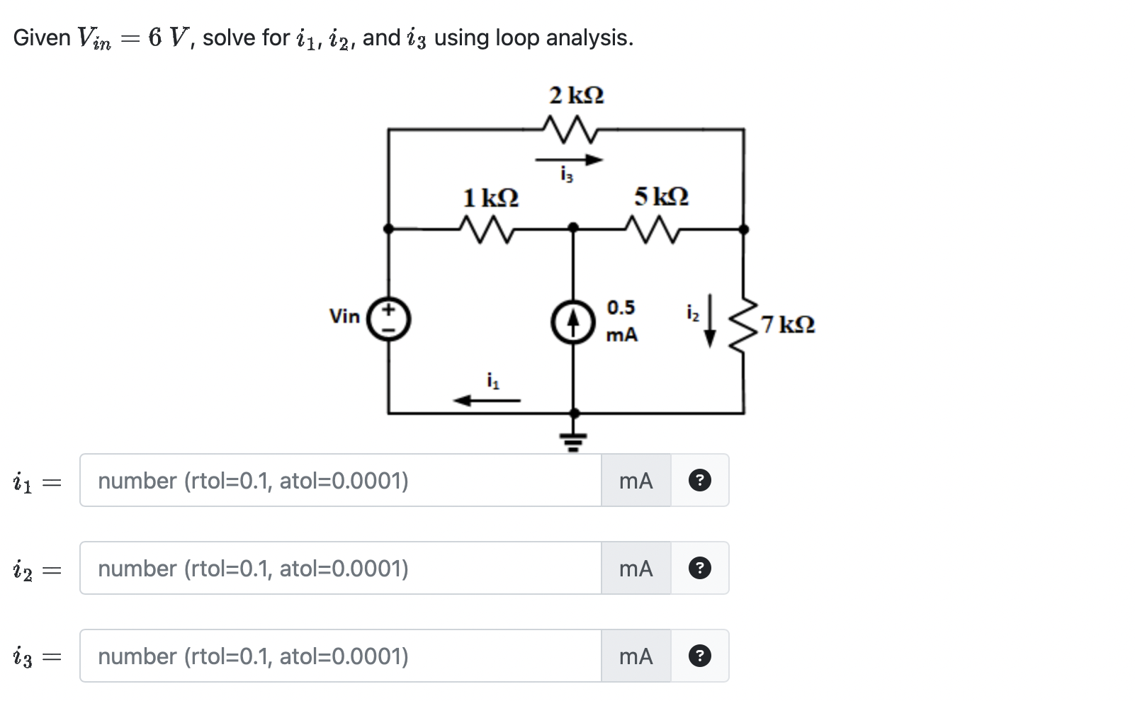 Solved Given Vin=6V, solve for i1,i2, and i3 using loop | Chegg.com