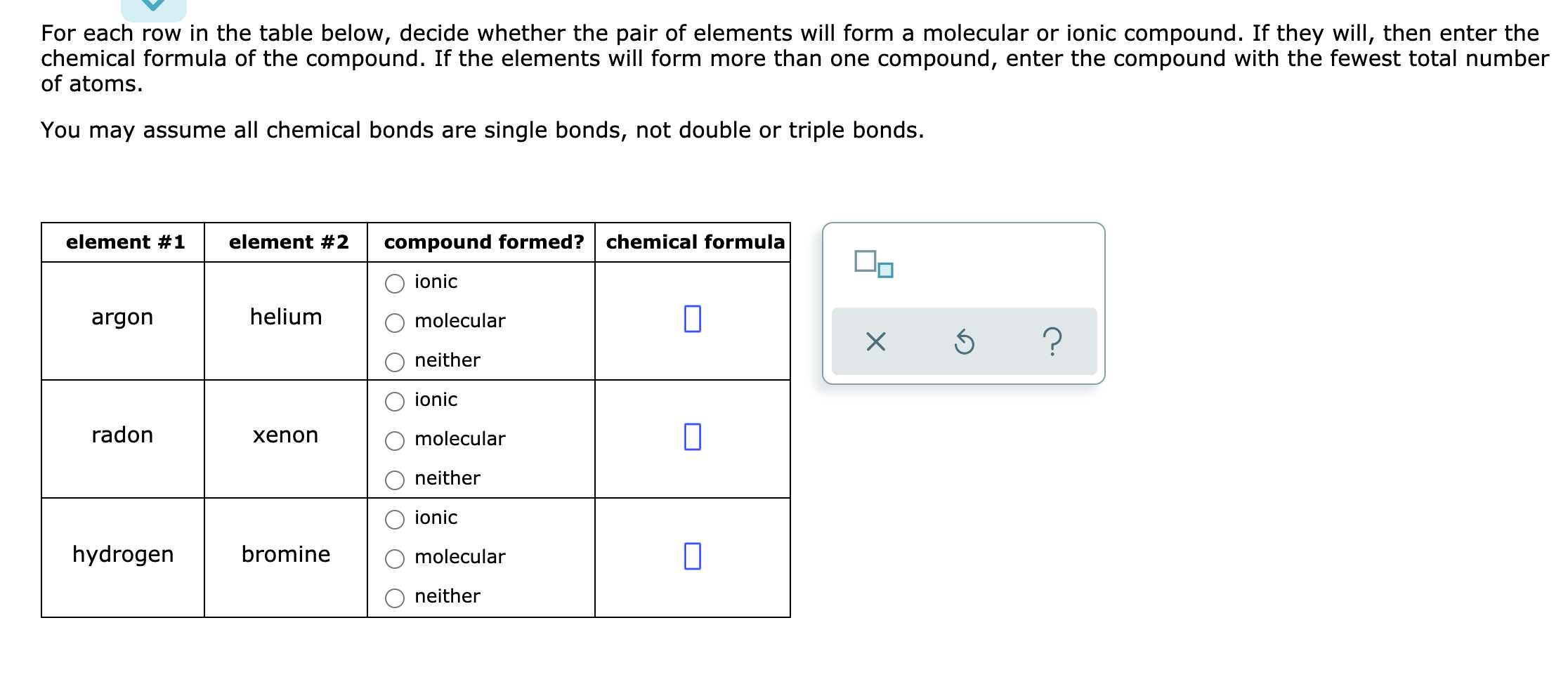 Solved For each row in the table below, decide whether the | Chegg.com