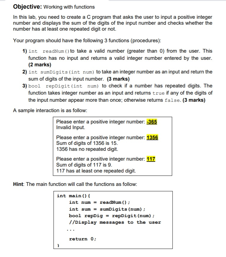 Solved Objective: Working with functions In this lab, you | Chegg.com