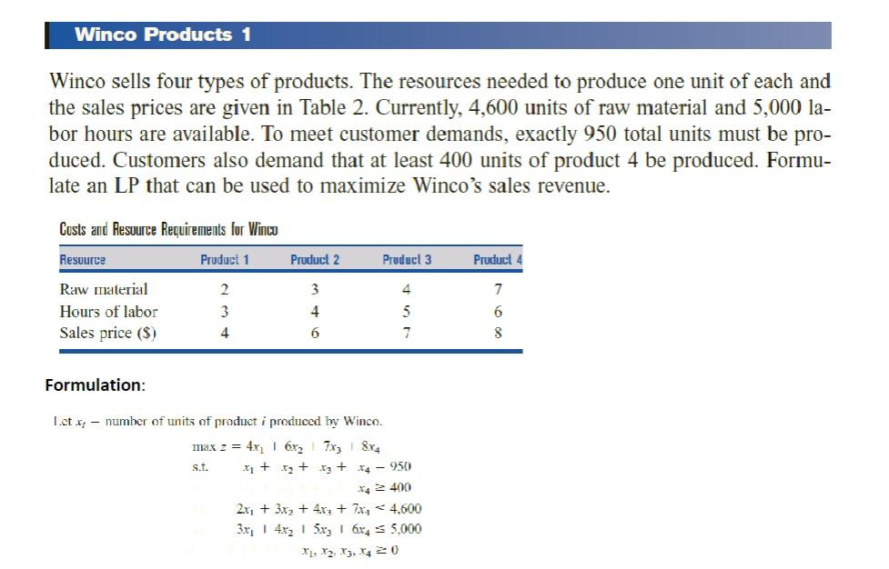 Solved Winco sells four types of products. The resources | Chegg.com