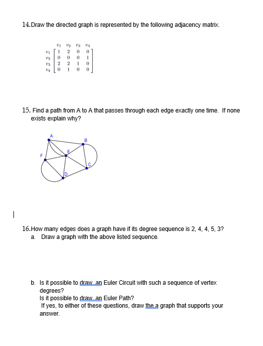 Solved 14.Draw the directed graph is represented by the | Chegg.com