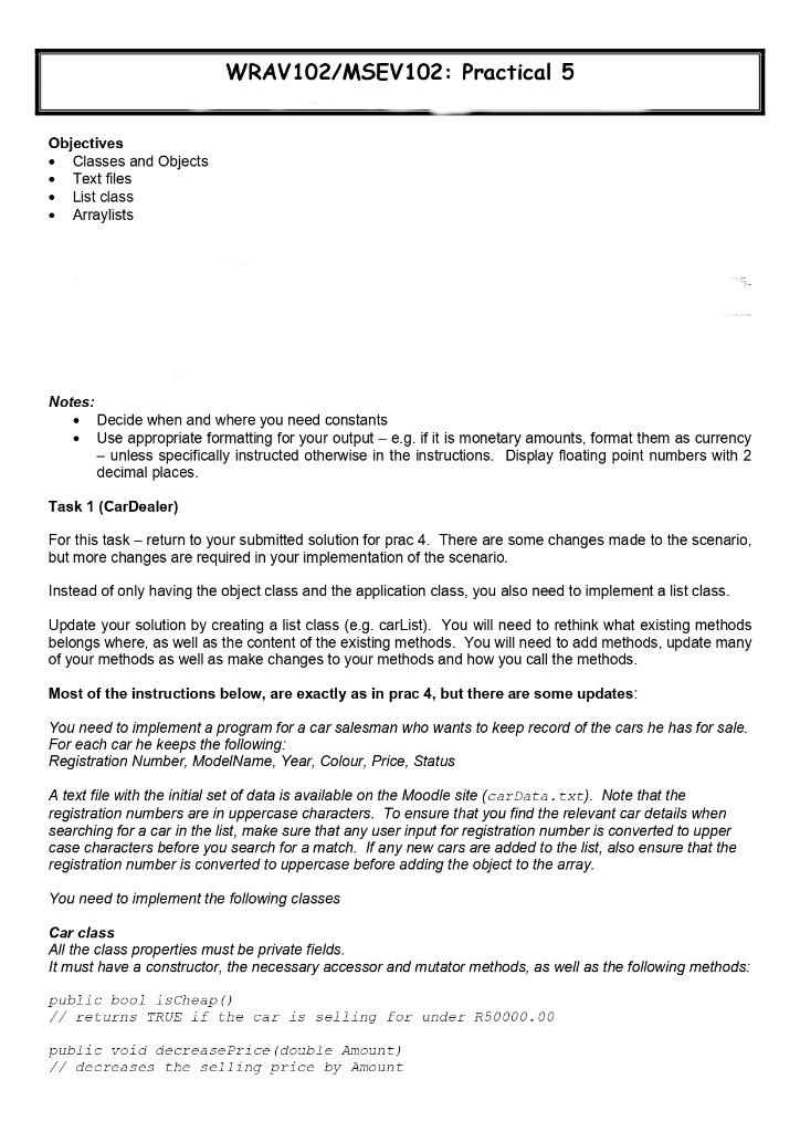 Solved Objectives - Classes and Objects - Text files - List | Chegg.com