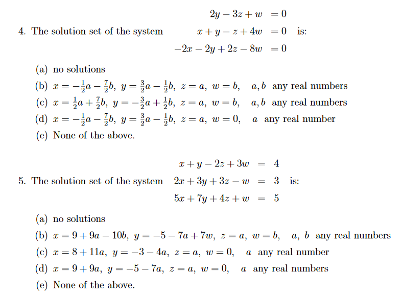 Solved 4. The solution set of the system (a) no solutions | Chegg.com