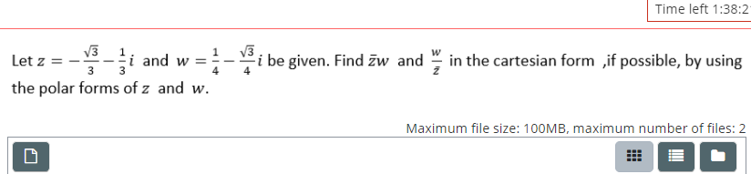Solved Time left 1:38:2 V3 Let z and w= the polar forms of z | Chegg.com