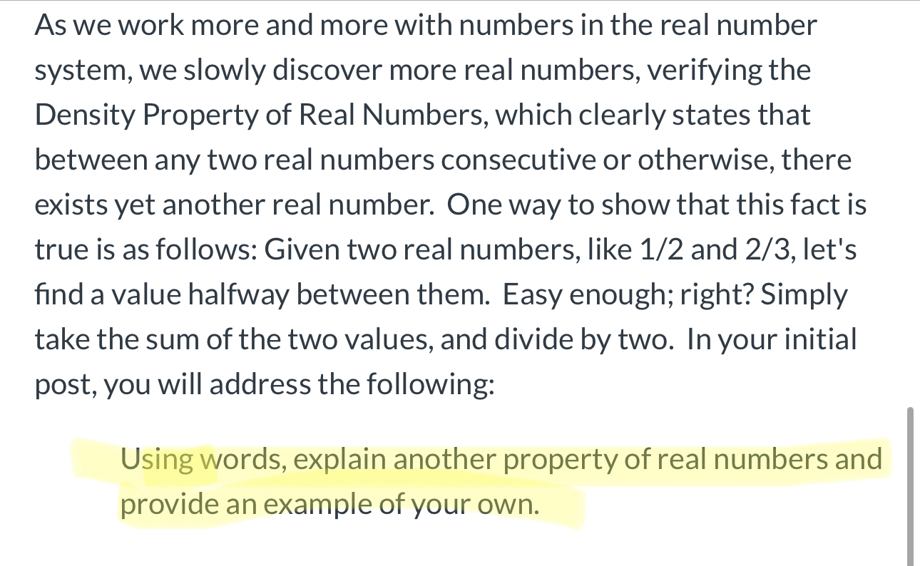 Solved Using words, explain another property of real numbers | Chegg.com