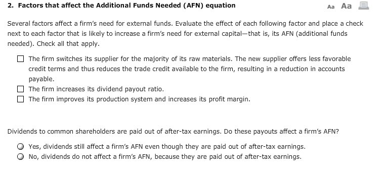 Solved 2. Factors that affect the Additional Funds Needed | Chegg.com