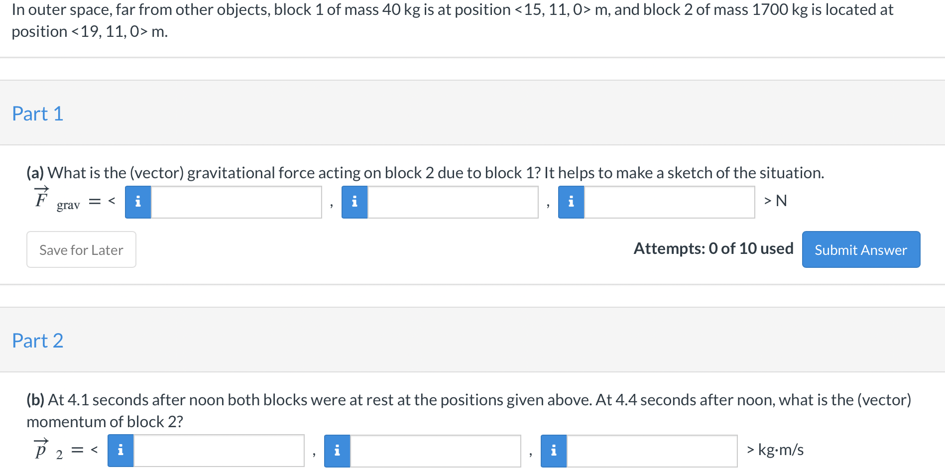 Solved In outer space, far from other objects, block 1 of | Chegg.com