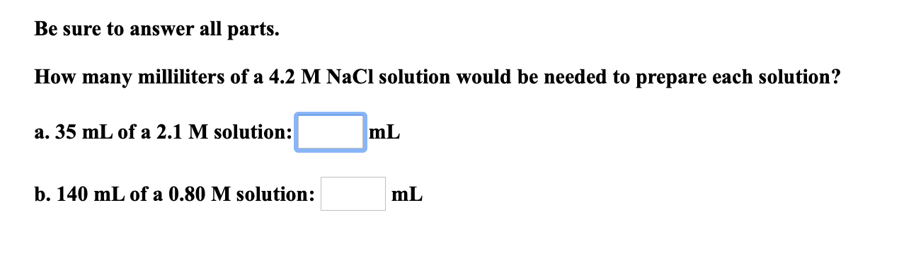 Solved Be sure to answer all parts. How many milliliters of | Chegg.com