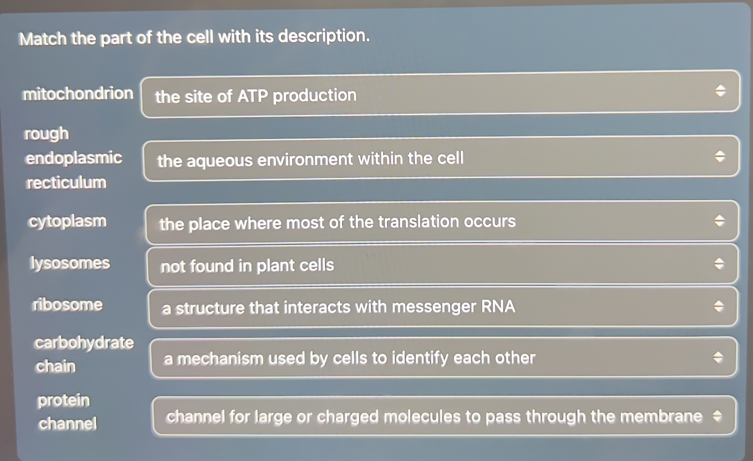 Solved Match the part of the cell with its | Chegg.com