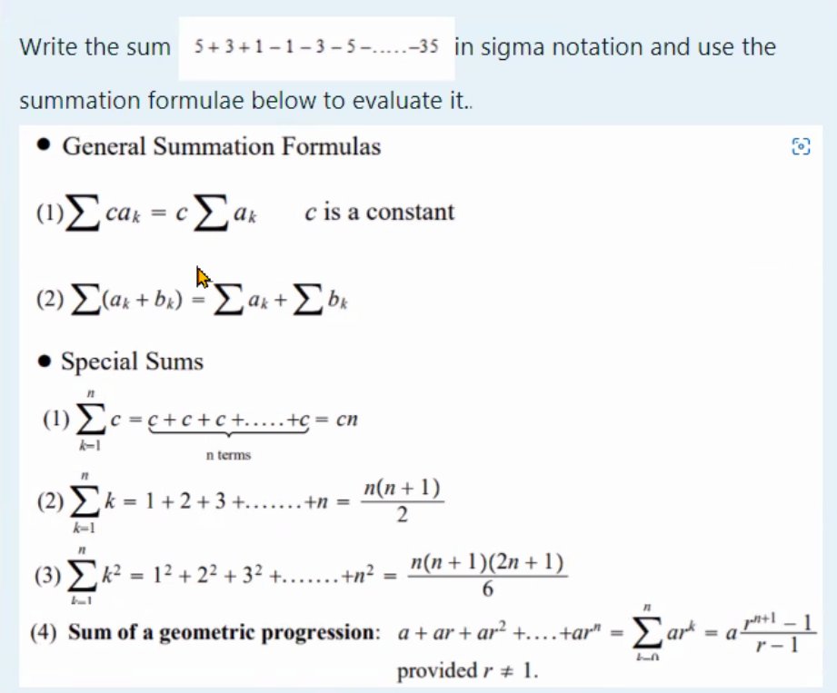 Solved Write The Sum 5 3 1 1 3 5 35 In Sigma Notation Chegg